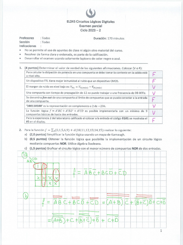 EA 2023-2 EL245 Solucionario | PDF