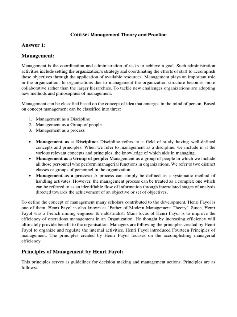 Management Theory And Practice Overview Pdf Science Concept