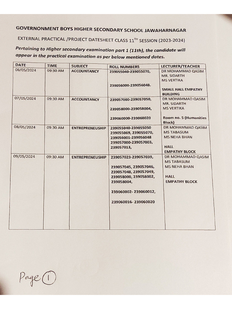 External Practical Examination Class 11th Session 2023-24 | PDF