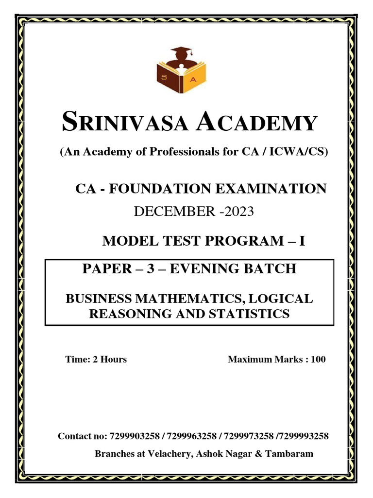 MTP - Maths QP - Evening Batch - Ca Foundation | PDF | Standard Deviation | Probability Distribution