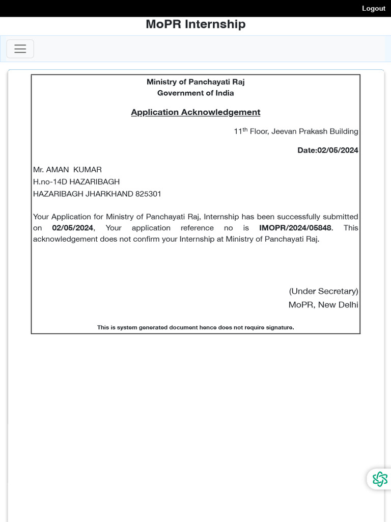 ServicePlus - MoPR Internship | PDF | Government Of India