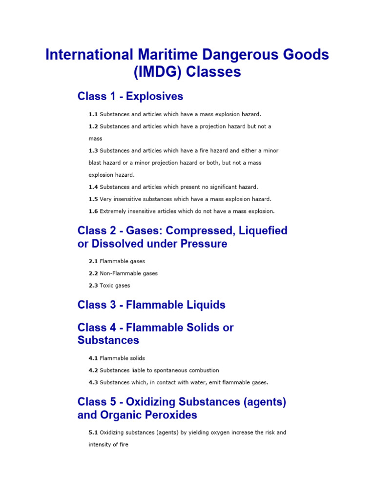 Imdg Classes Pdf