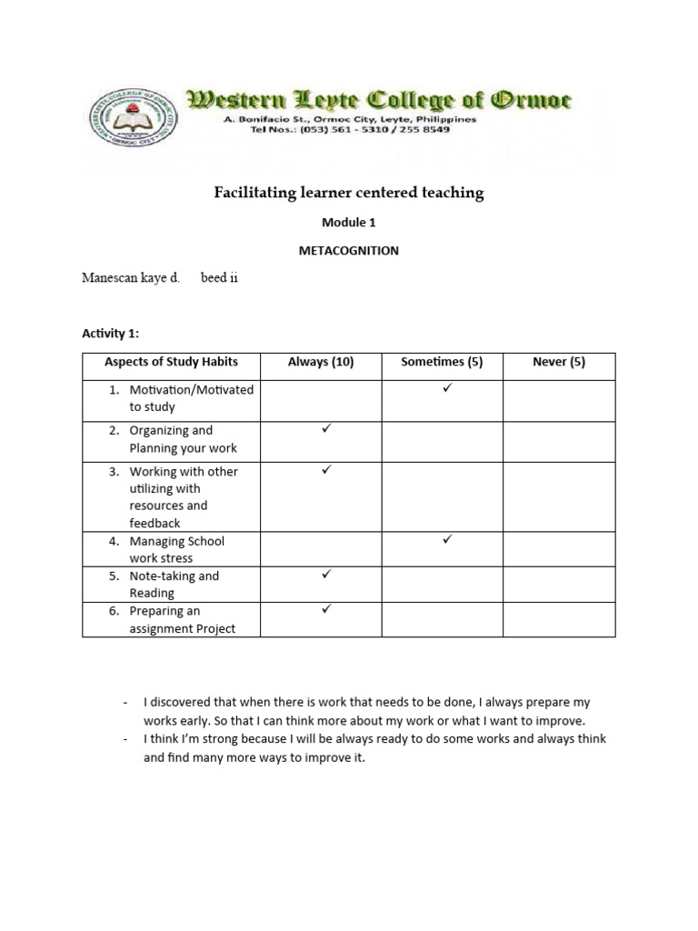 Metacognition in Learner-Centered Teaching | PDF | Metacognition | Learning