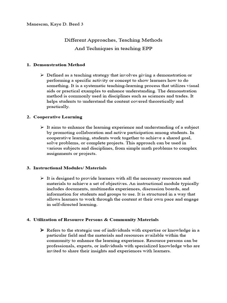 Teaching EPP | PDF | Learning | Experience