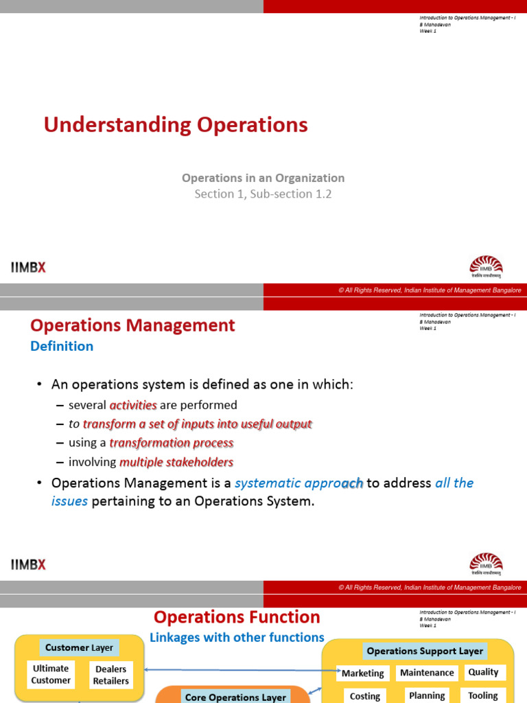 IIMB Operation Management Week 1 | PDF | Operations Management | Supply ...