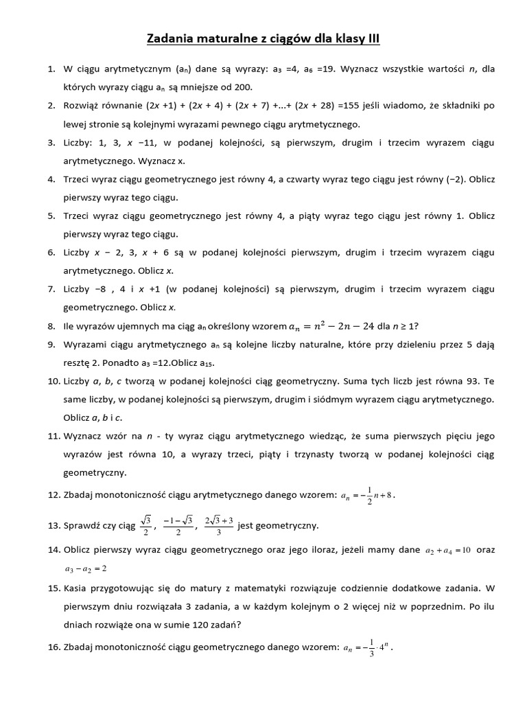 Zadania Maturalne Z Ciagow | PDF Zadania Maturalne Z Ciagow | PDF