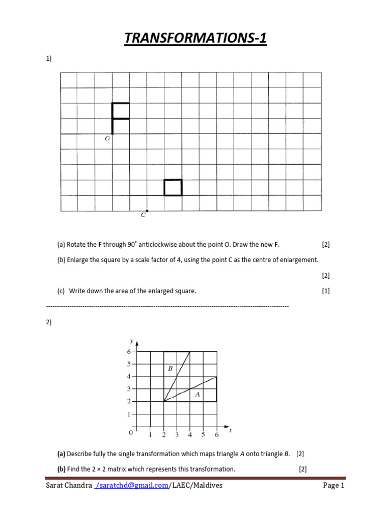 Transformations Work Sheet Pdf Shape Cartesian Coordinate System