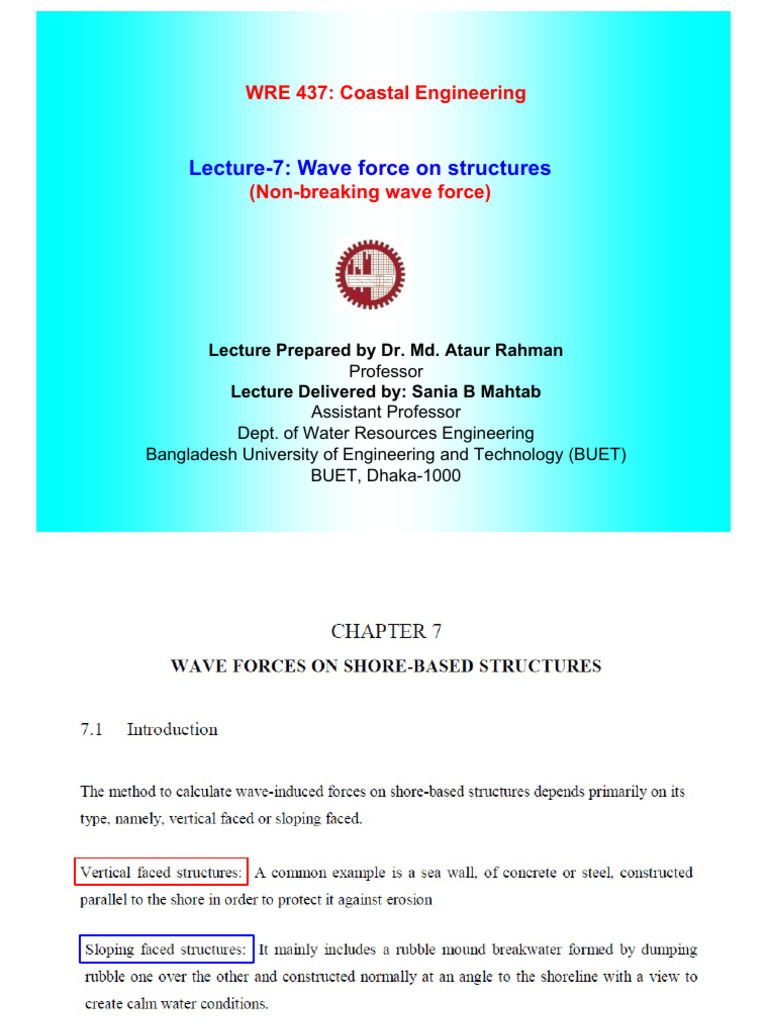 Lec-W7 Wave Force On Structures - (Non-Breaking) | PDF | Waves | Mechanics