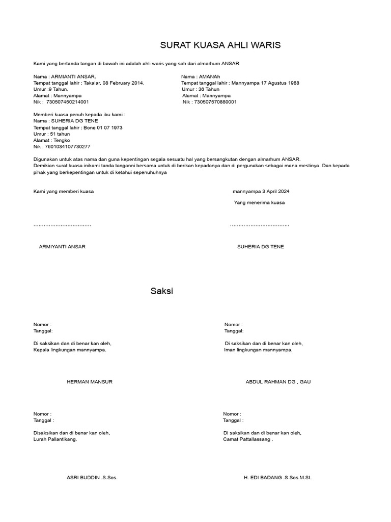 Surat Kuasa Ahli Waris-1 | PDF