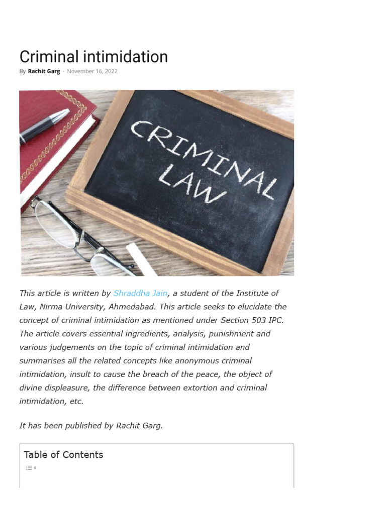 Understanding Criminal Intimidation | PDF | Intimidation | Crimes