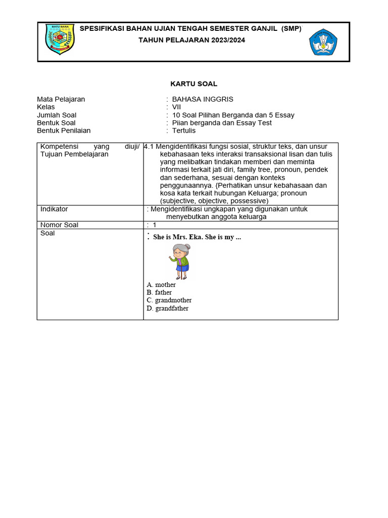 Kartu Soal Us 2023 | PDF