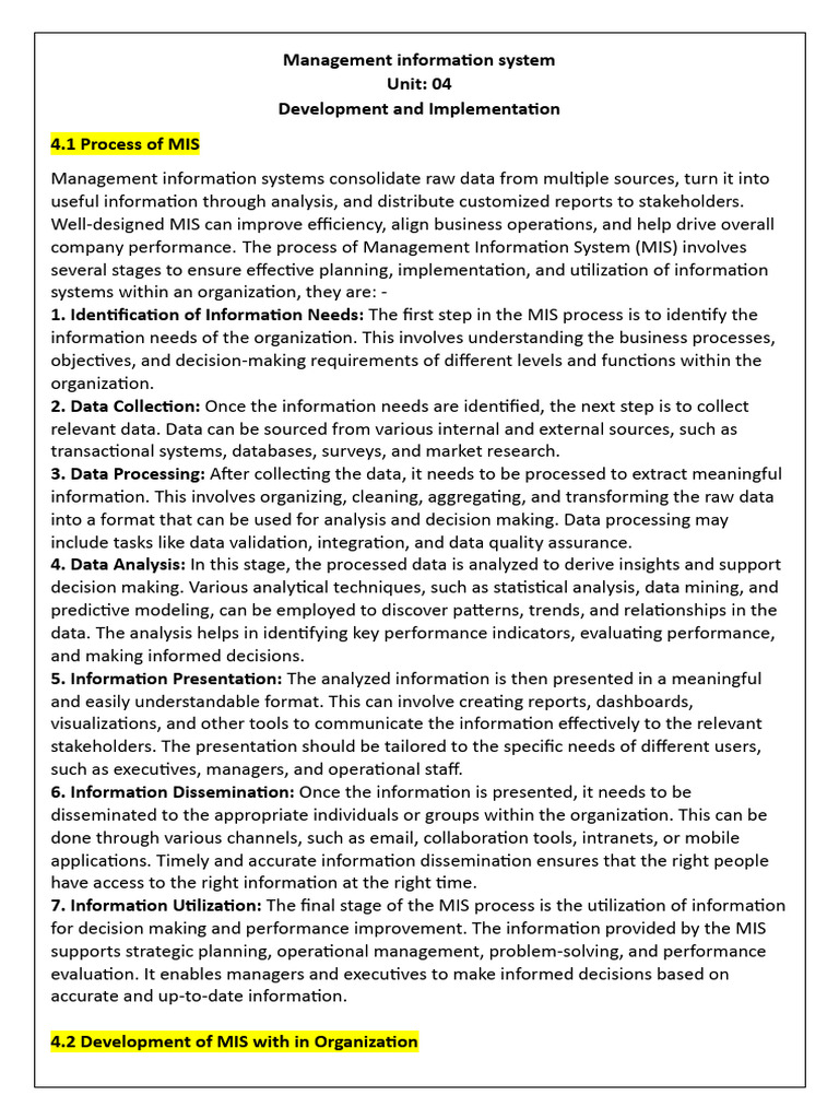 Unit 4 Development and Implementation | PDF | Data Analysis | Management Information System