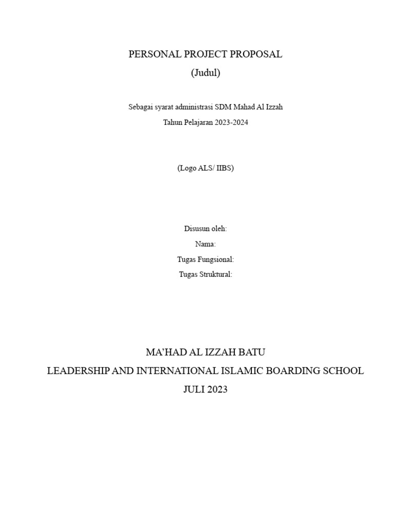 Proposal Proyek Pribadi Ma'had Al Izzah | PDF | Karier & Perkembangan