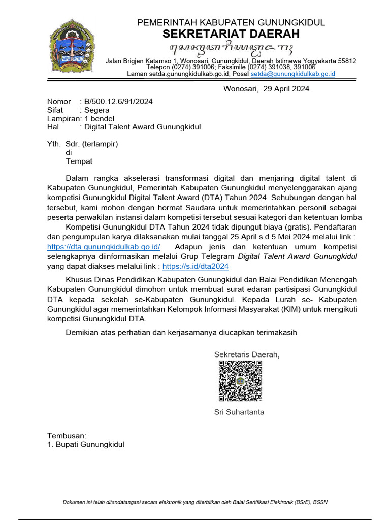 Surat Partisipasi DTA 2024 Tallenta Awards | PDF