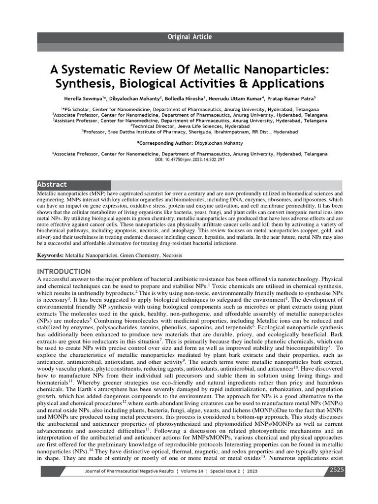 A Systematic Review of Metallic Nanoparticles Synthesis 1r9ualdp | PDF ...