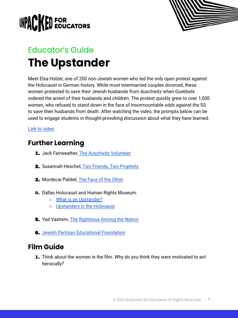 Upstander Educators Guide | PDF | Jews And Judaism