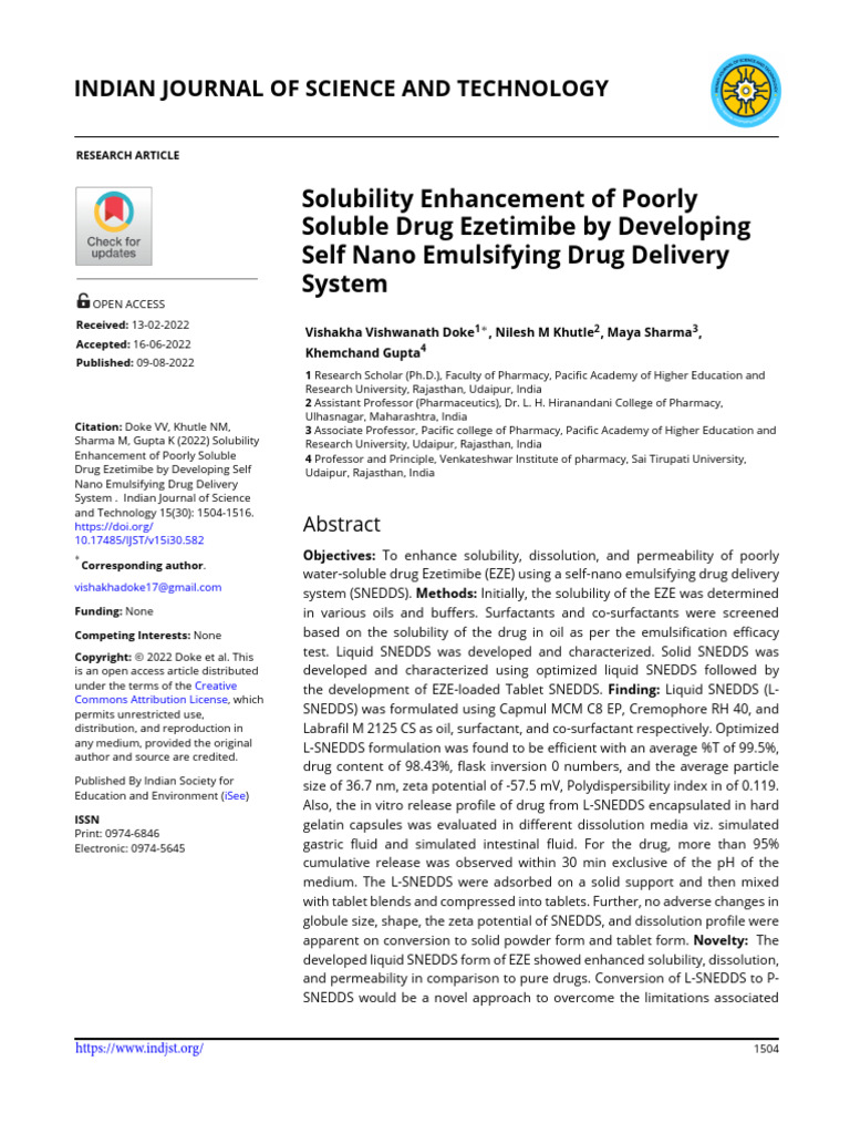 Solubility Enhancement of Poorly Soluble Drug Ezetimibe by Developing ...
