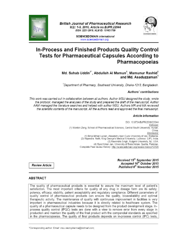 IPQC and FPQC For Capsules | PDF