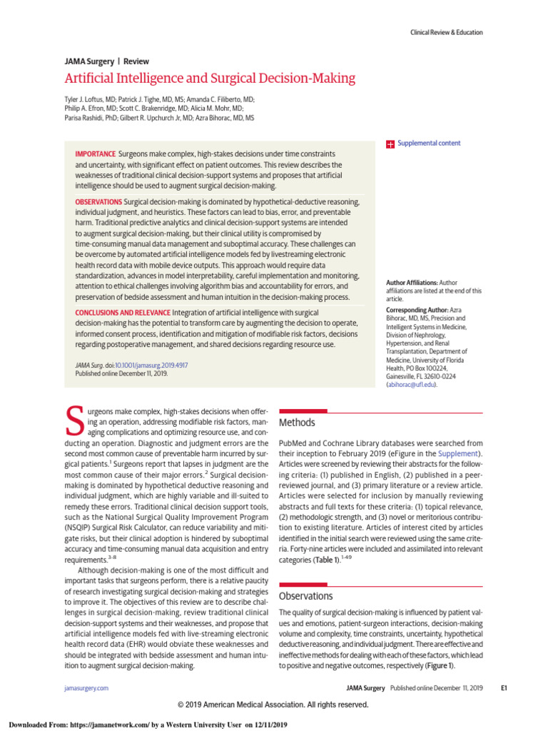 Artificial Intelligence and Surgical Decision-making | PDF | Decision Making | Medical Diagnosis