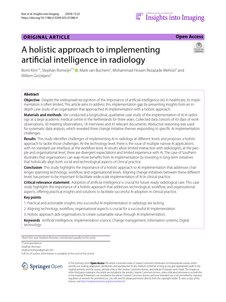 A Holistic Approach To Implementing Artificial Intelligence in Radiology | Download Free PDF ...