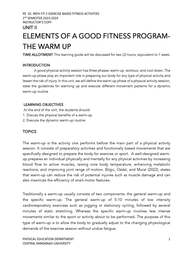 Unit II Elements of Warmup | PDF | Physical Fitness | Management Of Obesity