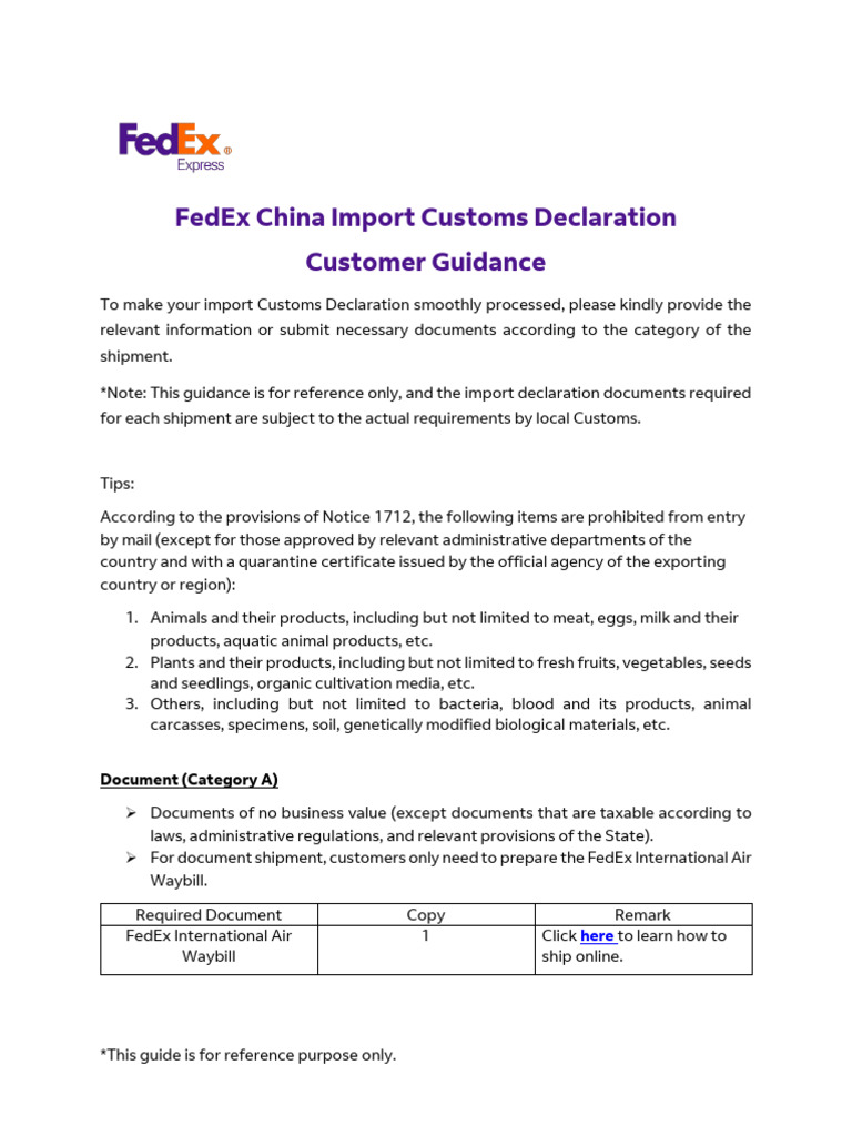 Fedex Import Clearance Guideline en CN | PDF | Customs | Special ...
