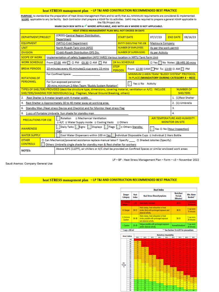 New Heat Stress Plan - Safety Suggestion | PDF | Hyperthermia | Air ...