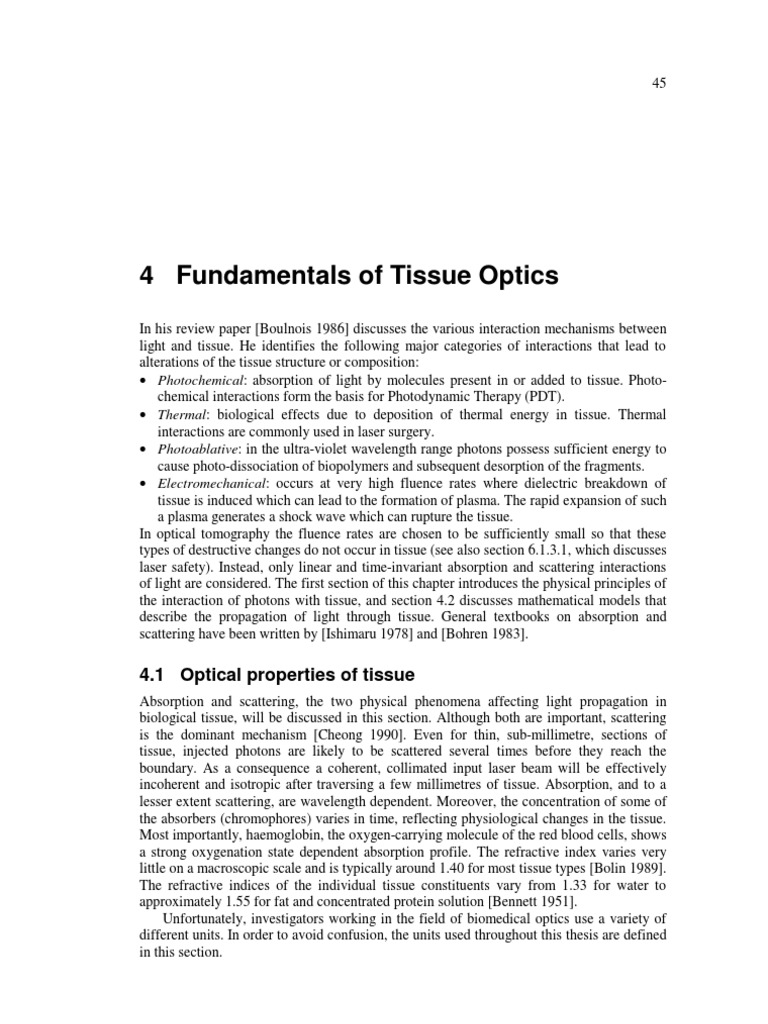 Fundamentals of Tissue Optics | PDF | Hemoglobin | Scattering