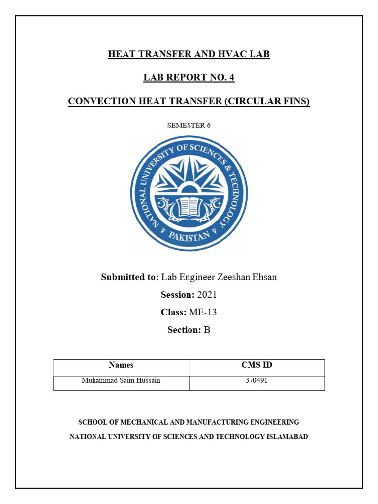 Heat Transfer & HVAC Lab Report-4 2 | PDF | Heat Transfer | Convection