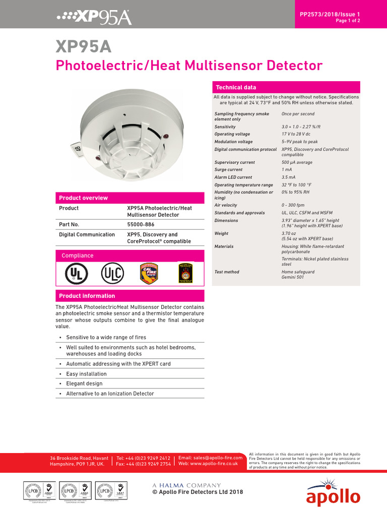 PP2573 XP95A Photoelectric - Heat Multisensor Detector | PDF | Sensor ...