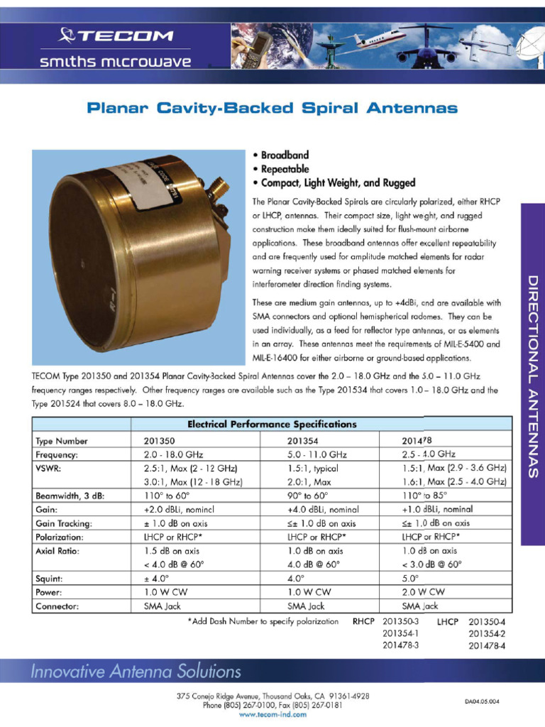 Planar Cavity Backed Spiral Antennas | PDF