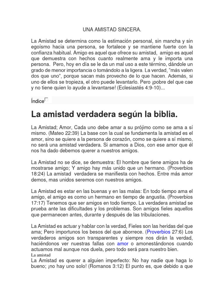 La Amistad Sincera según la Biblia | PDF | Amor | Amistad