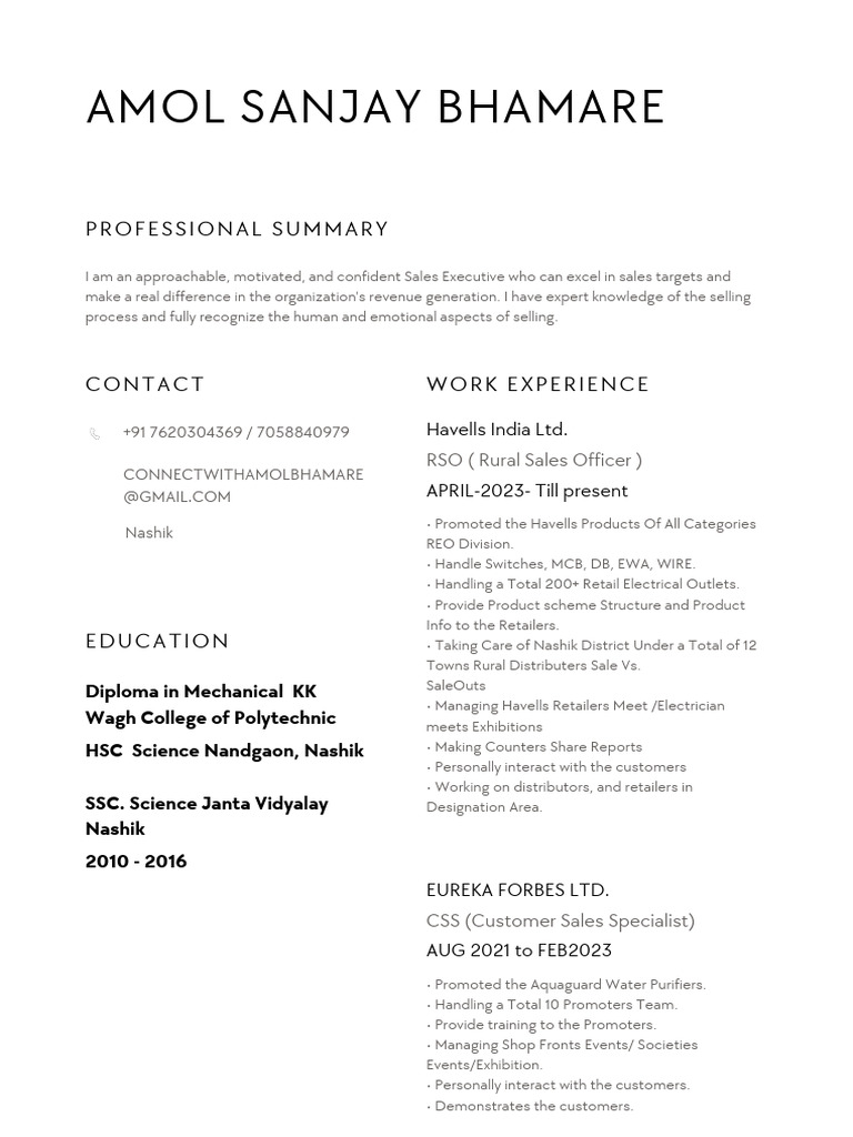 Amol Sanjay Bhamare Resume | PDF | Retail