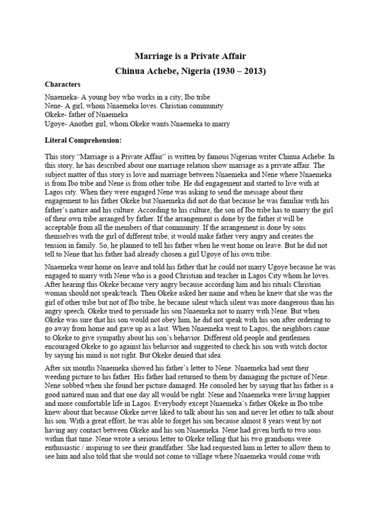 Marriage Is A Private Affair | PDF | Marriage | Igbo People