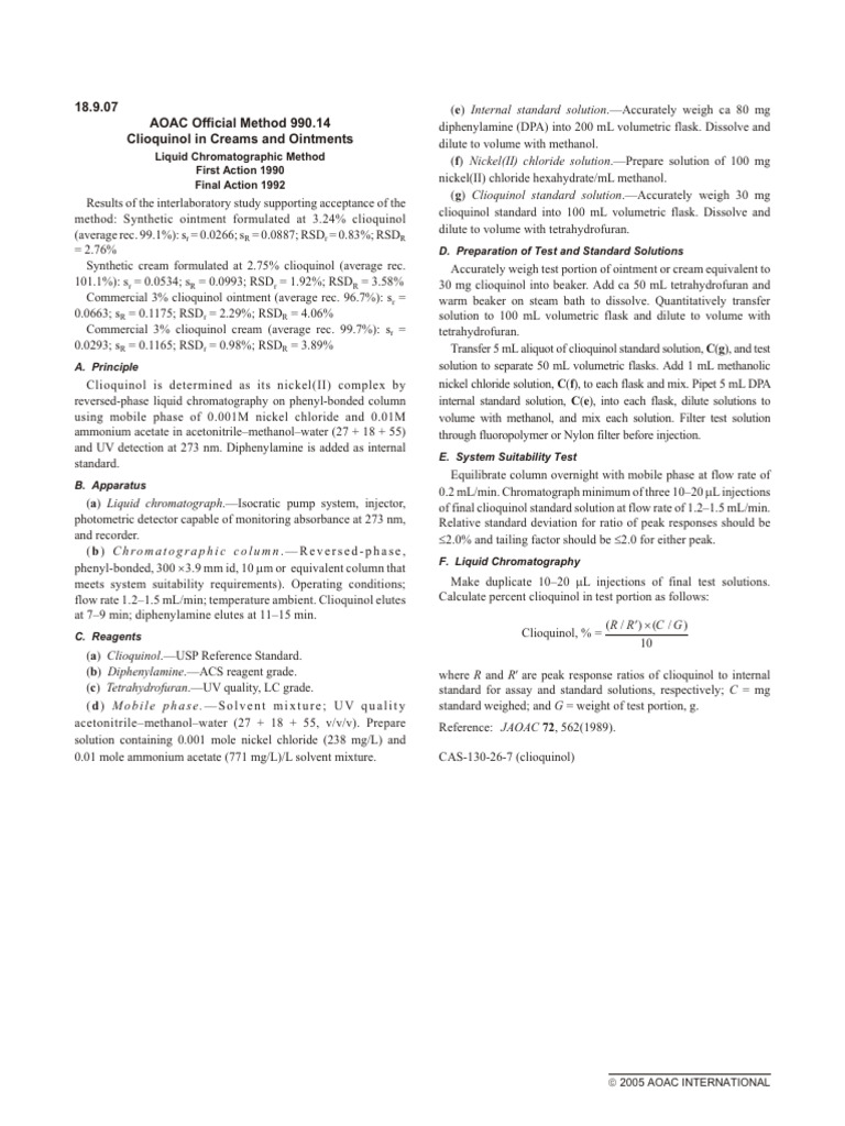 Clioquinol in Creams and Ointments | PDF | High Performance Liquid ...