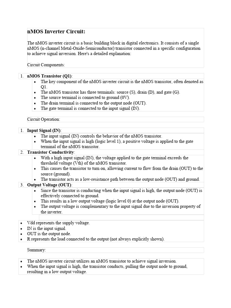 NMOS Inverter Circui1 | PDF | Mosfet | Field Effect Transistor