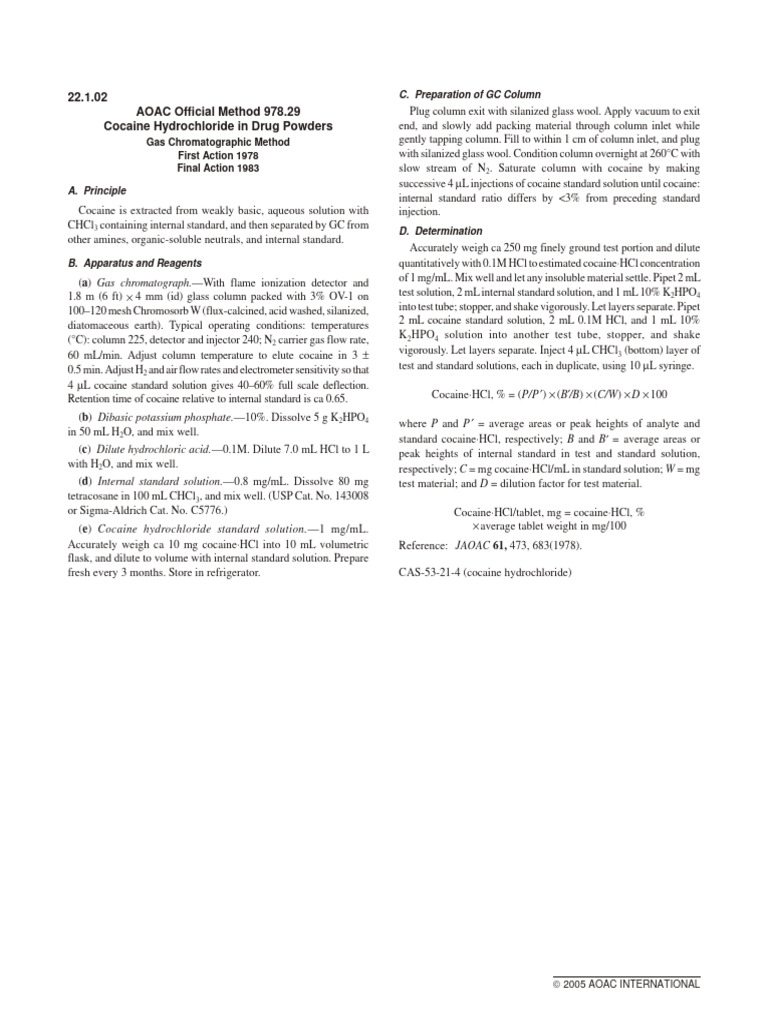 Cocaine Hydrochloride in Drug Powders | PDF | Gas Chromatography ...