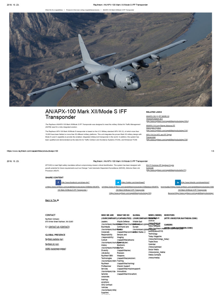 Raytheon - AN - APX-100 Mark XII - Mode S IFF Transponder | PDF ...