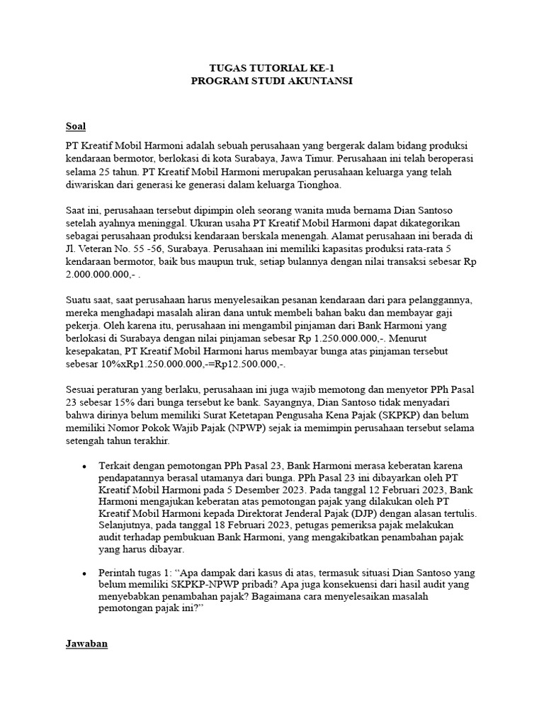 Tugas 1 - Studi Kasus Perpajakan | PDF