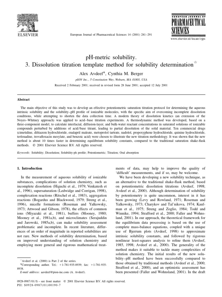 Ph-Metric Solubility. 3. Dissolution Titration Template Method For ...