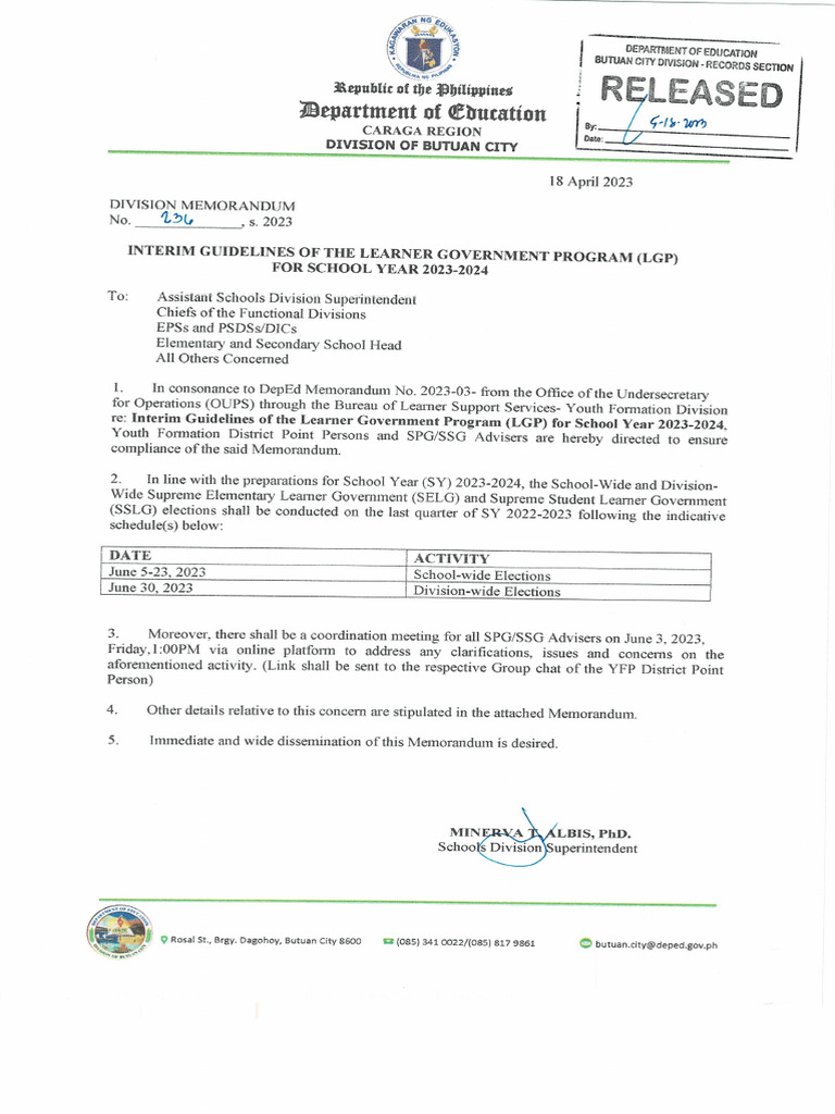 DivMemo#236S2023-INTERIM GUIDELINES OF THE LEARNER GOVERNMENT PROGRAM ...