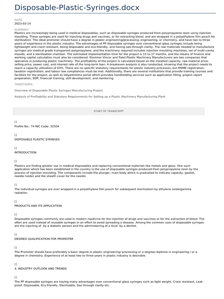 Disposable Plastic Syringe Production - An Overview of Raw Materials ...