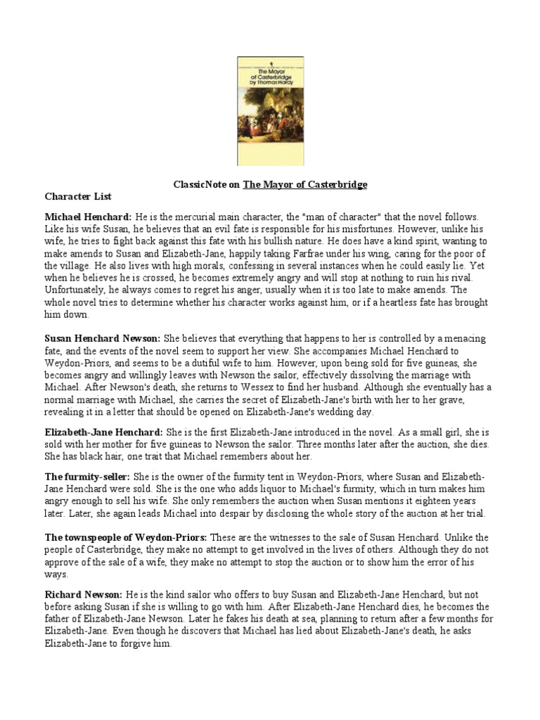 Mayor Casterbridge Character Guide | PDF
