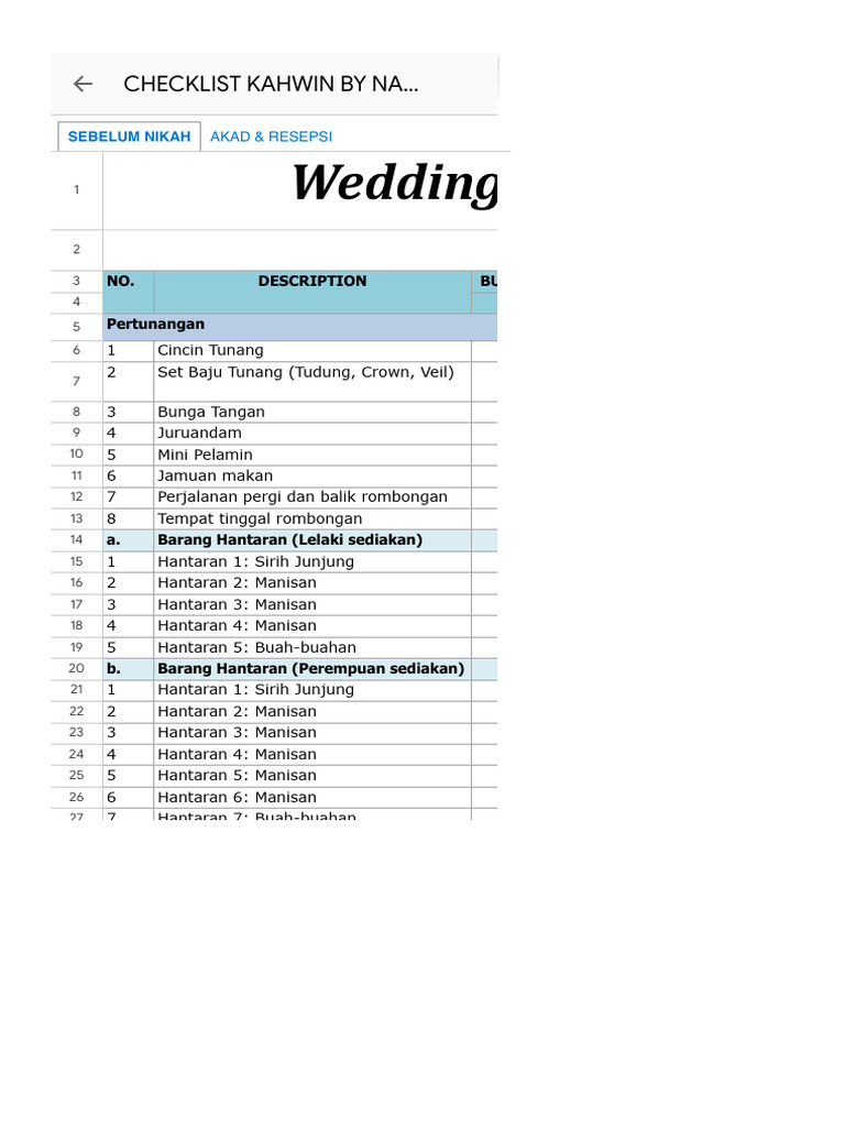 CHECKLIST KAHWIN BY NABIHA ZAIDI - XLSX - Google Drive | PDF