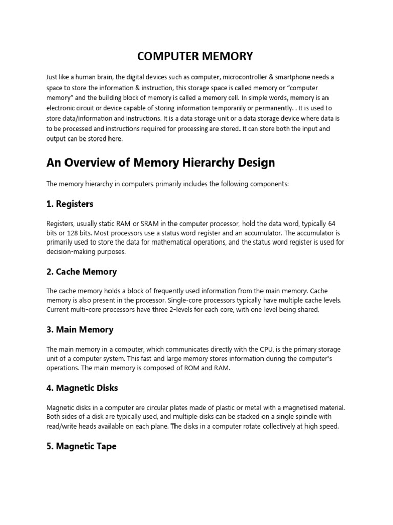 Computer Memor1 Pdf Random Access Memory Computer Data Storage 3514