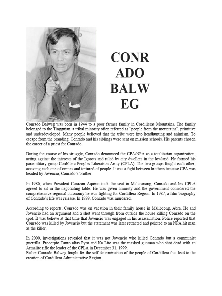 Conrado Balweg Was Born in 1944 To A Poor Farmer Family in Cordilleras ...
