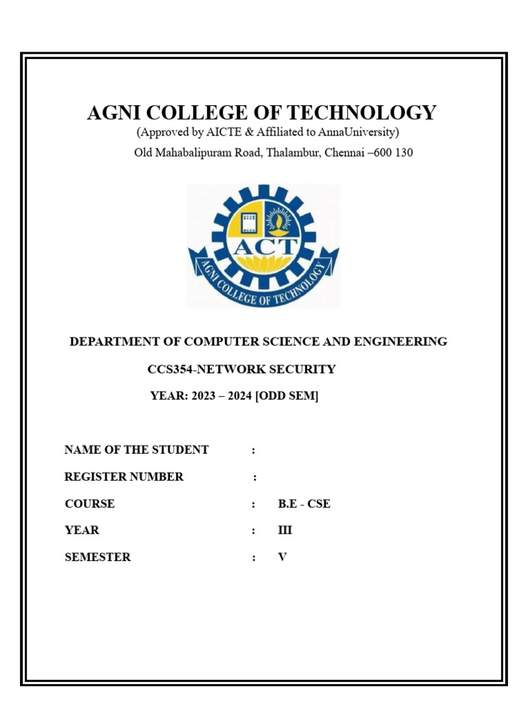 CCS354 Network Security Lab Manual | PDF | Encryption | Key (Cryptography)
