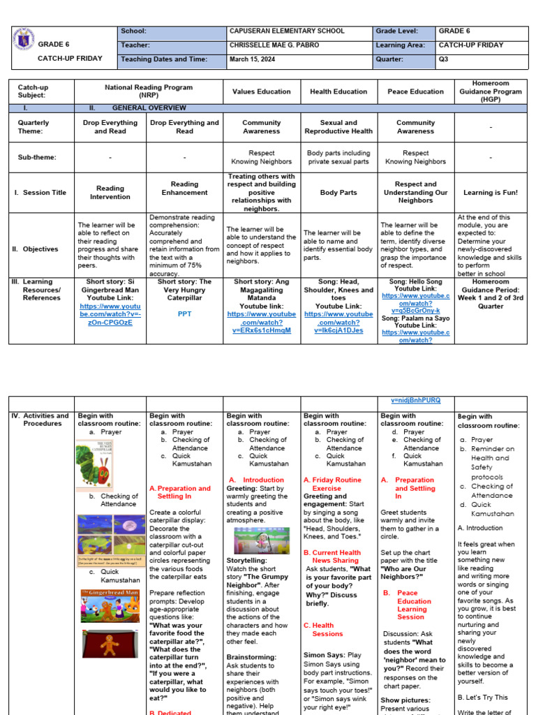DLL Catch Up Friday Week 2 | PDF | Learning | Reading Comprehension