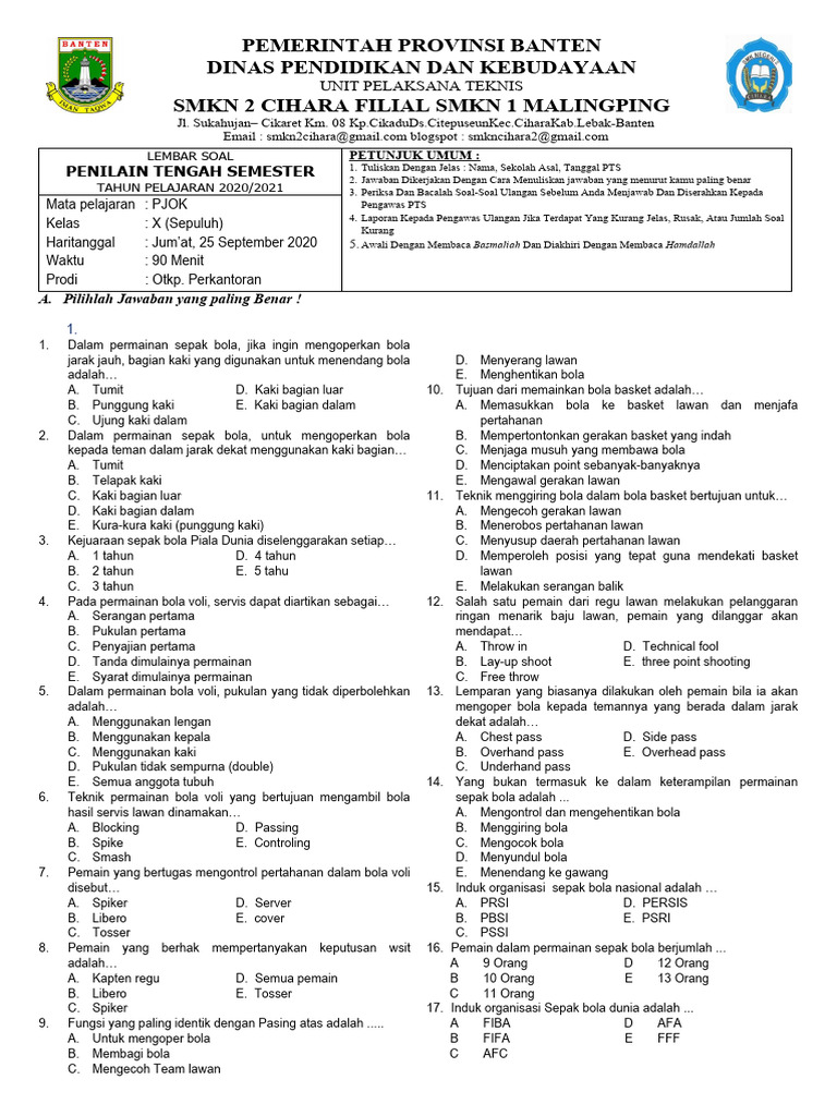SOAL PTS PJOK KLS X Fiks | PDF