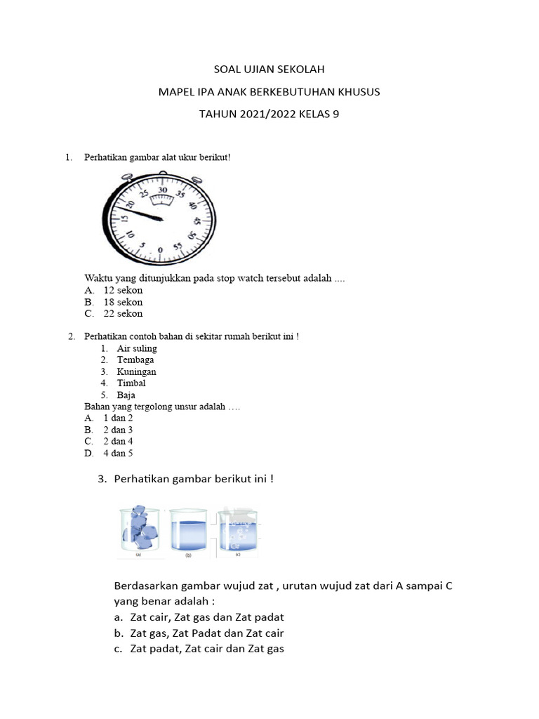 Soal Ujian Sekolah Abk 2022 | PDF